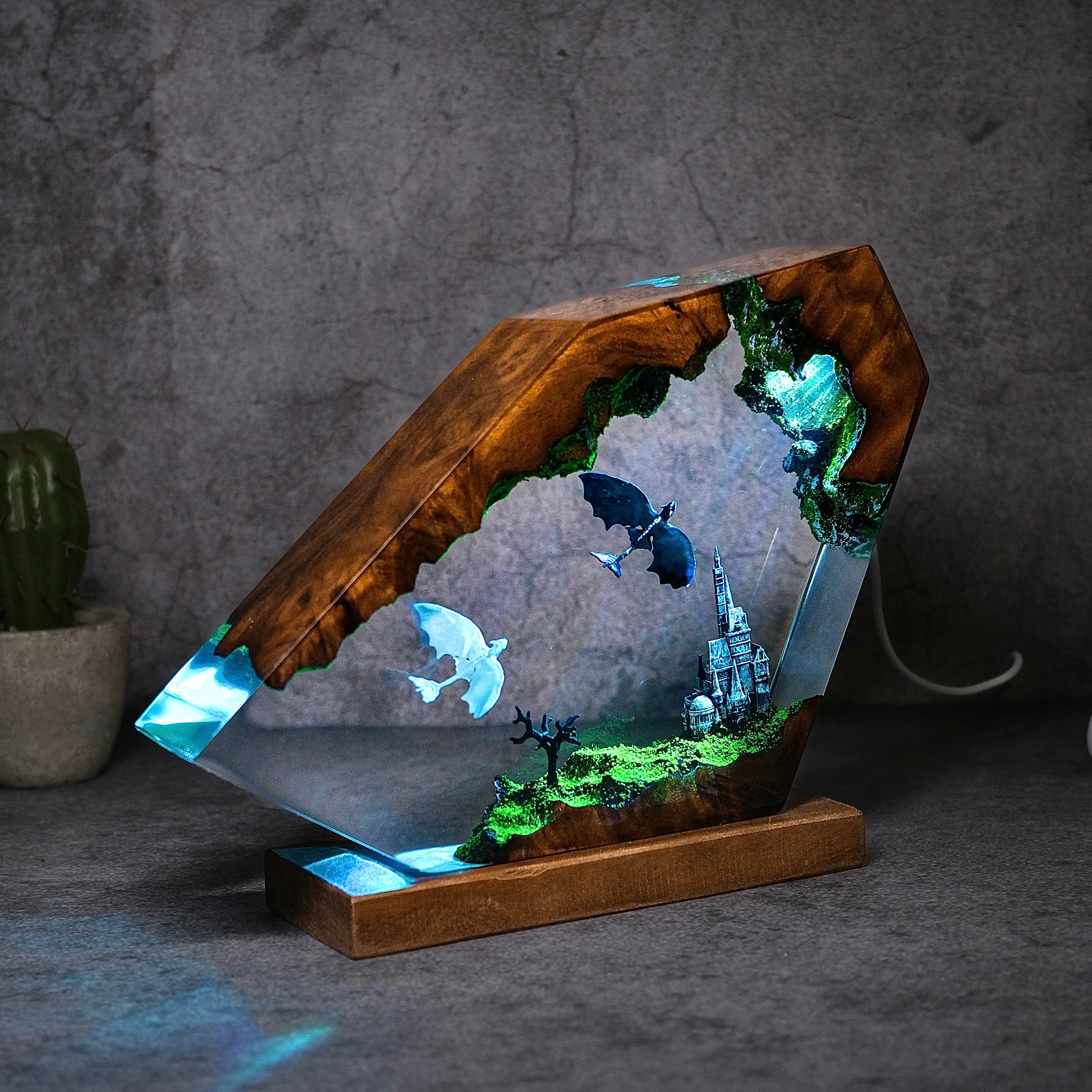 Toothless and Light fury fly during the day Resin lamp – Handmade Gift Shop